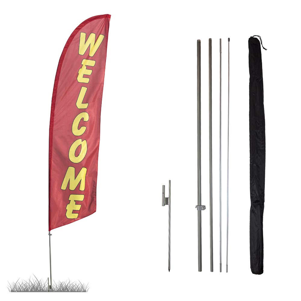 Welcome Rectangle Feather Banner Flag with Pole Kit and Ground Spike ...