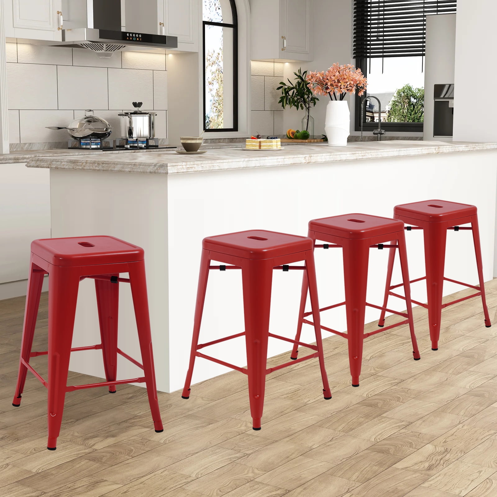 NiamVelo Counter Height Bar Stools Set of 4 Metal Bar Stools 24 inch ...