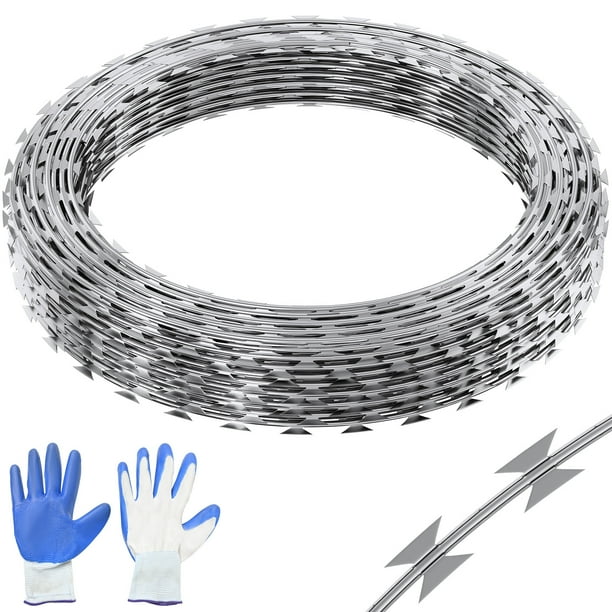 VEVOR Razor Wires, 147 ft Razor Barbed Wire, 3 Rolls Razor Wire Fencing ...