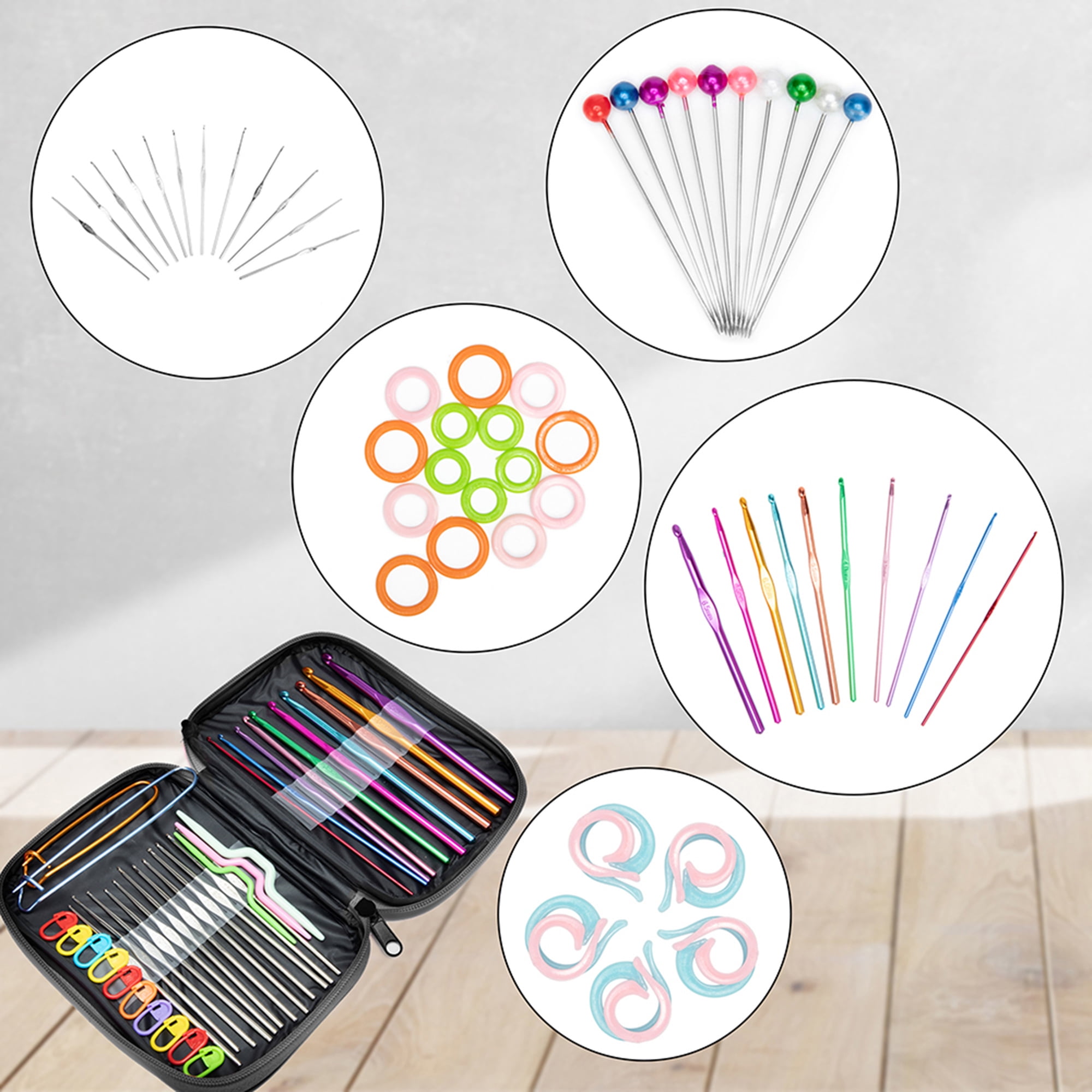 100Pcs Set Multi Colour Crochet Hooks Yarn Knitting Needles Set Kit ...