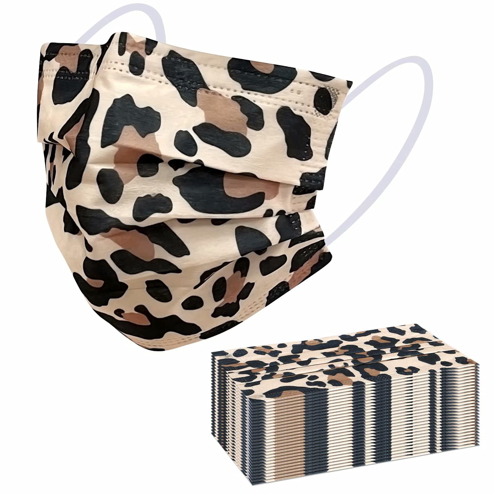 100 Pack Disposable Face Masks - Leopard Mask, Printed Cheetah Face ...
