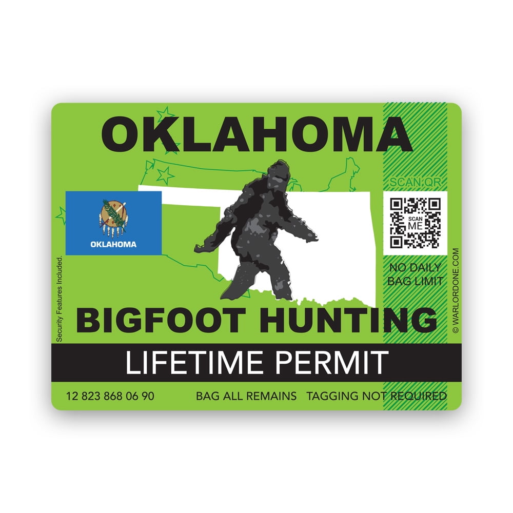 Oklahoma Bigfoot Hunting Permit Sticker Decal - Self Adhesive Vinyl ...