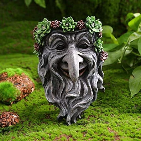 Old Man Tree Face Sculpture,Outdoor Solar Statue with 5 LEDs, Whimsical ...