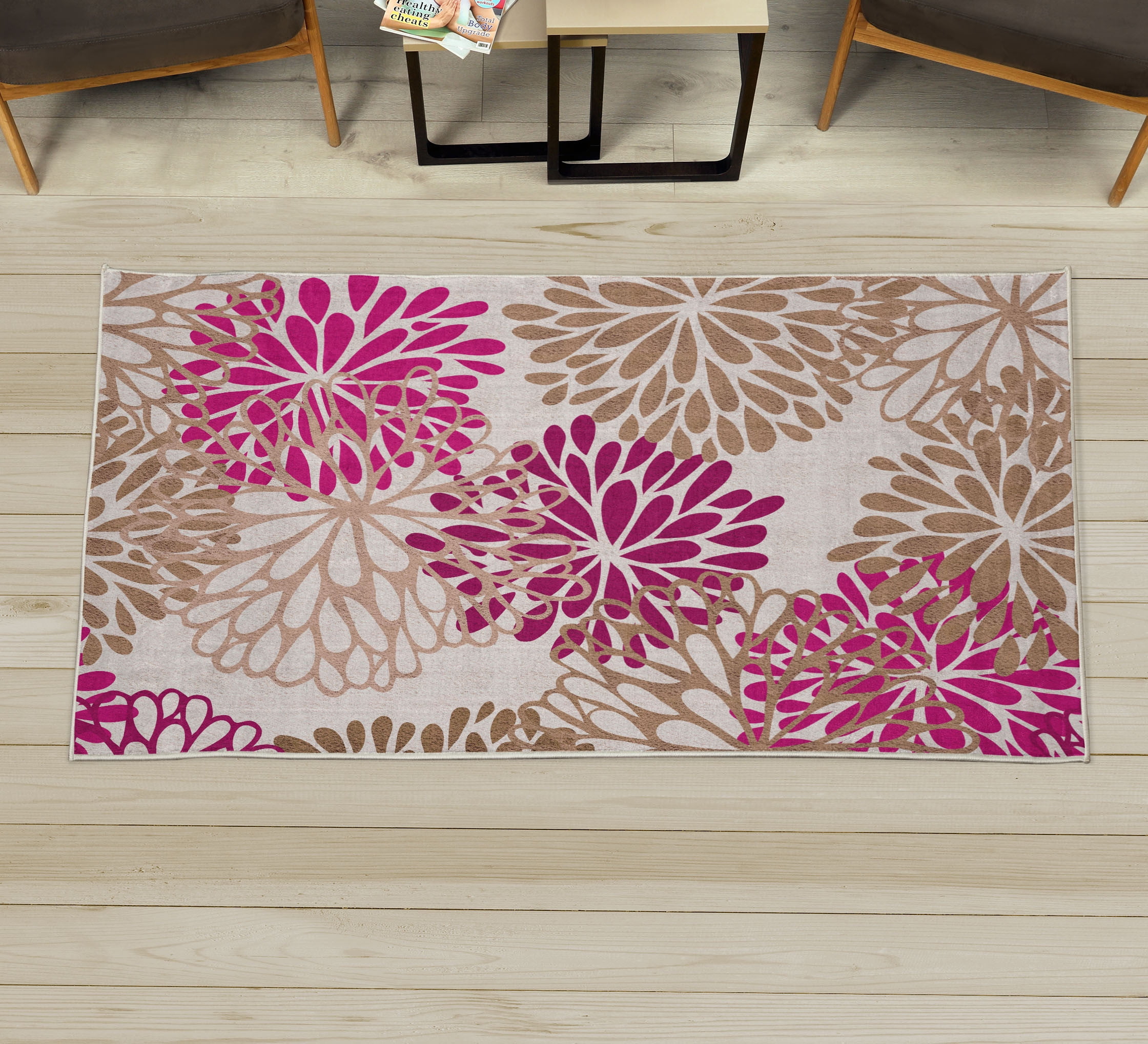 Flower Decorative Rug, Modern Dahlia Inspired Petals Blossom Abstract ...