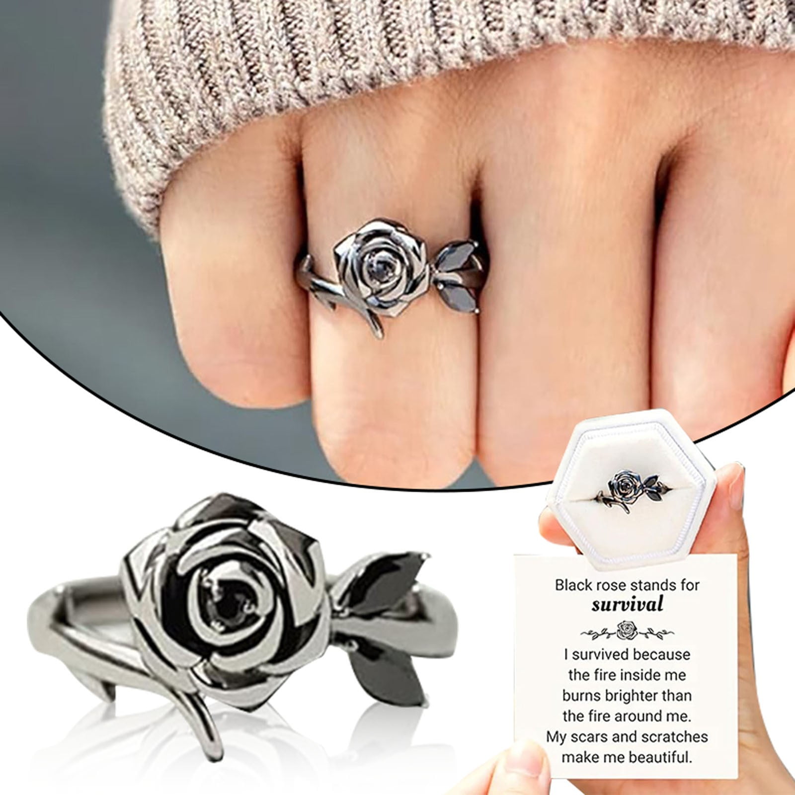 Click here for Wenting Wentin Reduced Rings 2024 New Black Rose R... prices