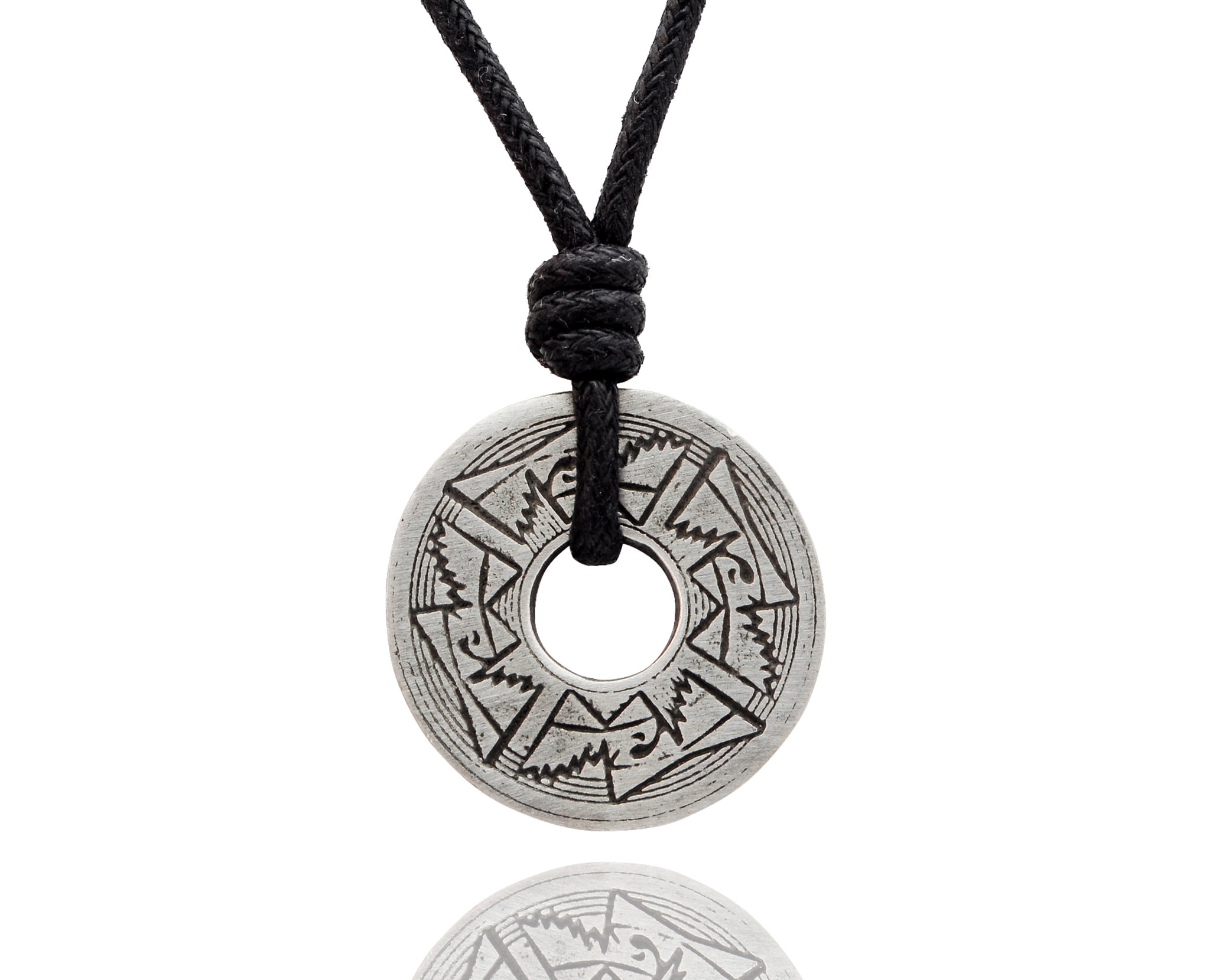 Vintage Trendy Chinese I Ching Coin Silver Pewter Charm Necklace ...