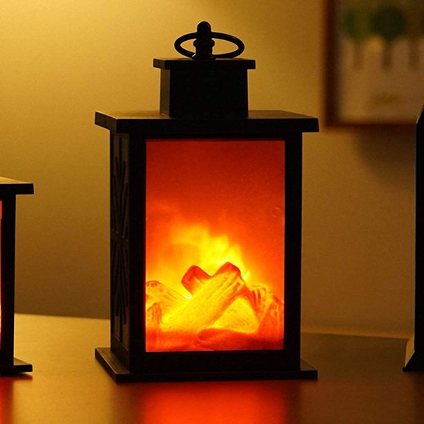 Small Cozy Fireplace Lantern Traditional Realistic Log Wood Burning ...