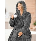 PAVILIA Women Hooded Plush Soft Robe | Fluffy Warm Fleece Sherpa Shaggy Bathrobe (L/XL, Gray ...