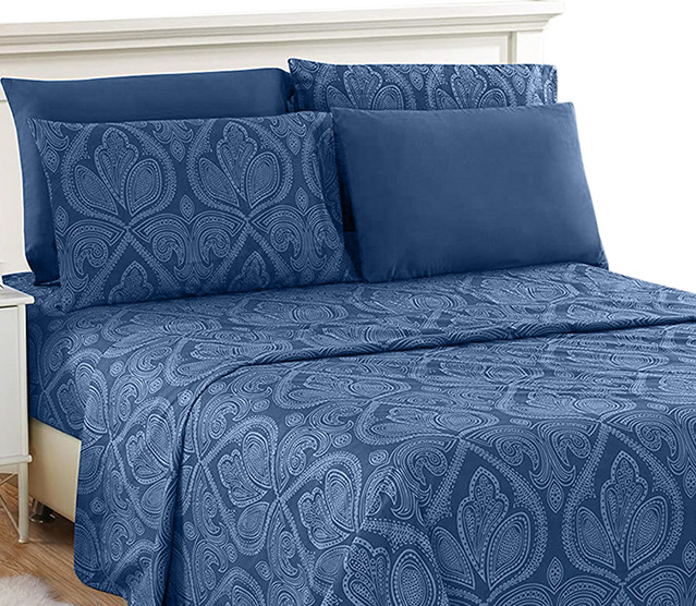 6 Piece Paisley Sheet Set Luxury Bed Sheets Queen Navy Blue Bed 6 Piece Paisley Sheet Set Luxury Bed Sheets Queen Navy Blue Bed