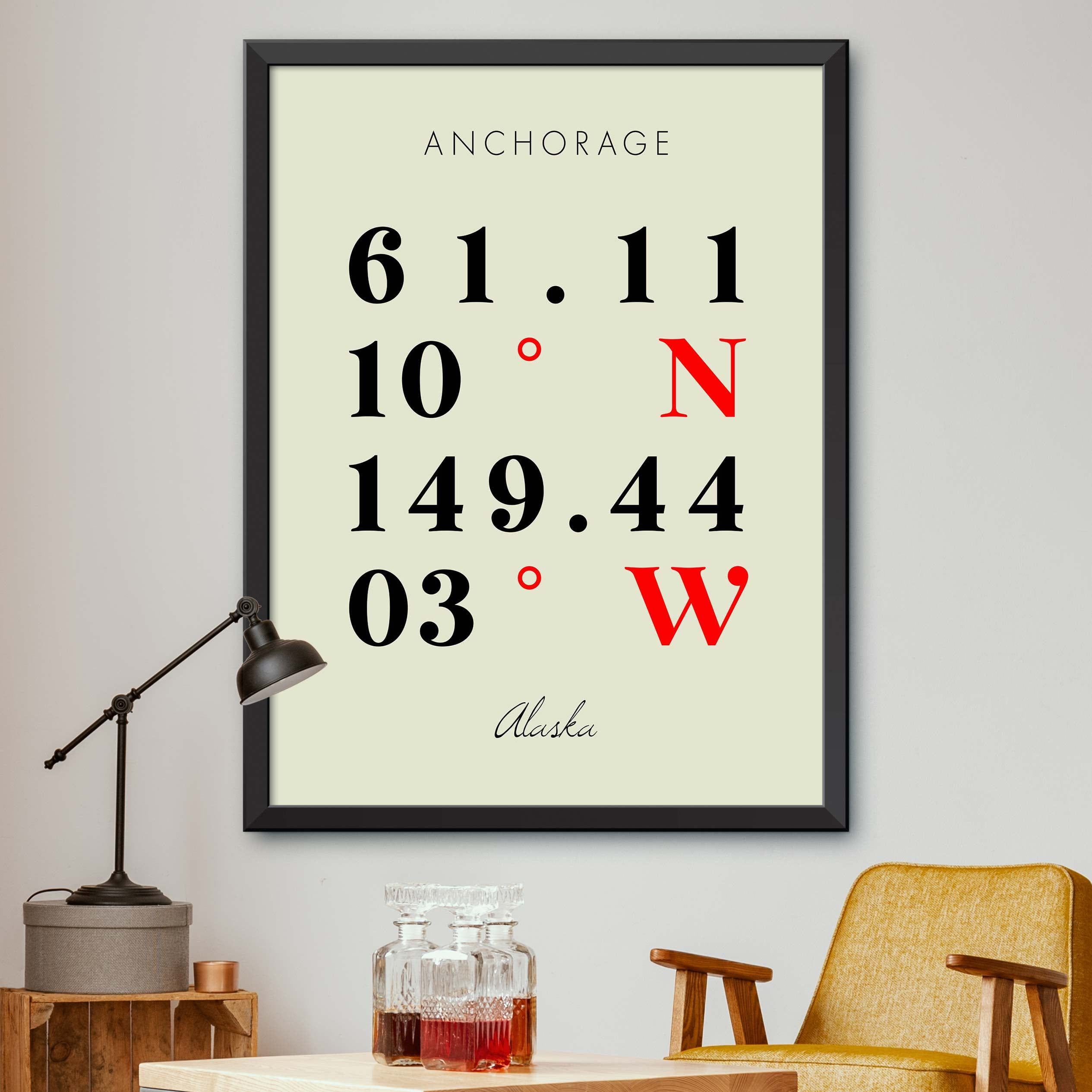 Map of Anchorage, Alaska, Multiline Coordinates Colored (24x36 ...