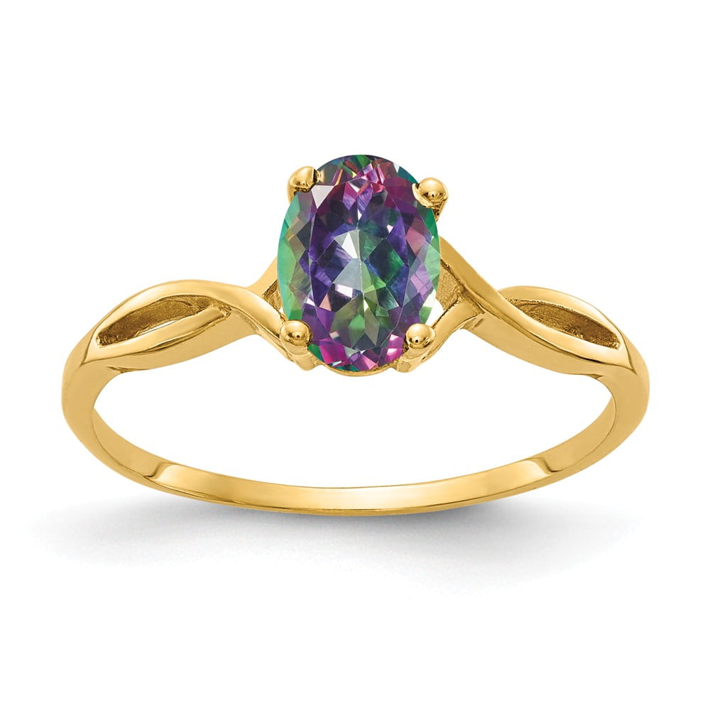 Gemapex 14k Yellow Gold Ring Band Gemstone Mystic Fire Topaz Oval Multi Color Size 8