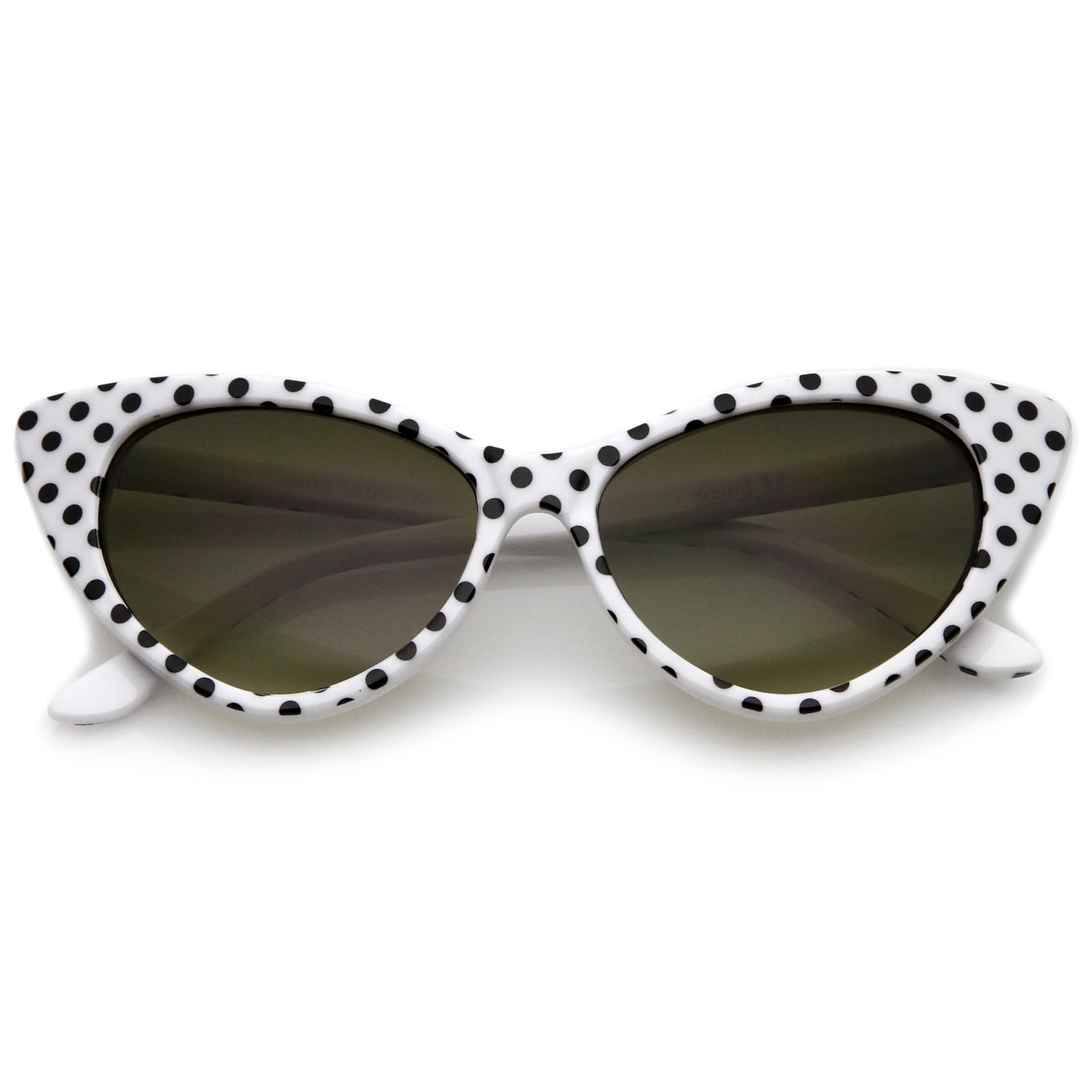 Womens Retro Polka Dot Oversize Cat Eye Sunglasses 50mm White Black