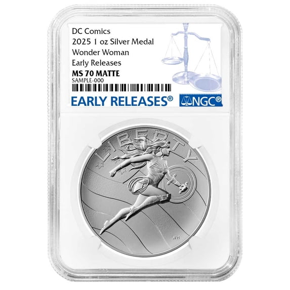 2025 1-oz Wonder Woman DC Comics Silver Medal NGC MS70 ER Blue Label ...
