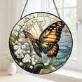 Blooming Lily and Butterfly Stained Glass Decorative Suncatcher, Floral ...
