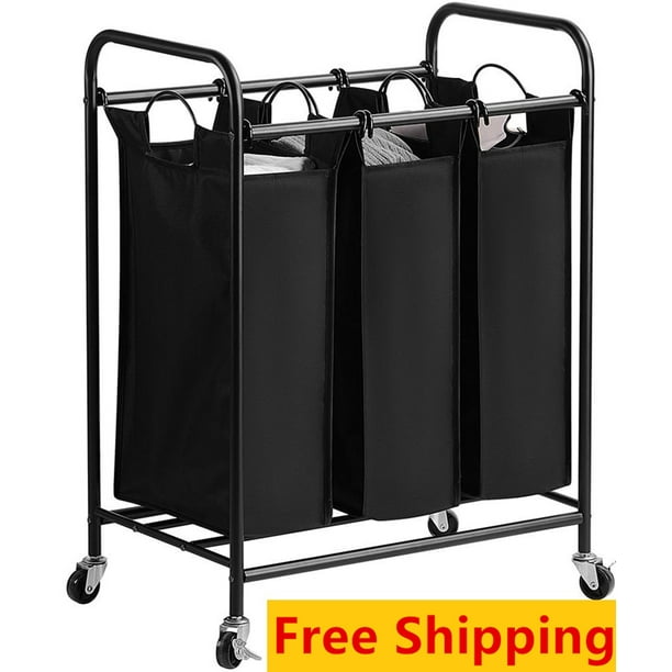 3-Bag Laundry Sorter Cart, Heavy-Duty Rolling Laundry Hamper with ...