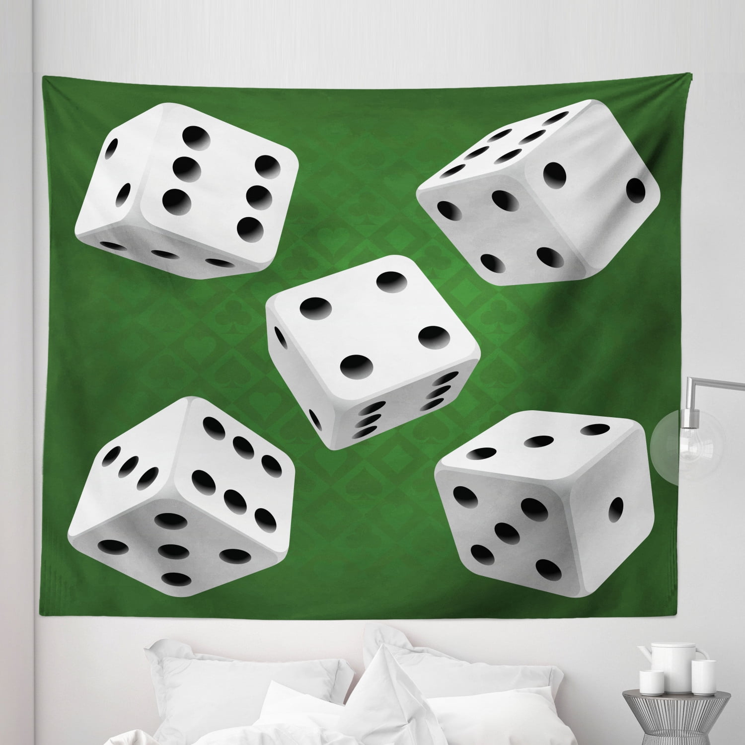 Modern Tapestry, Casino Gamble Rolling Dice Set Green Background ...