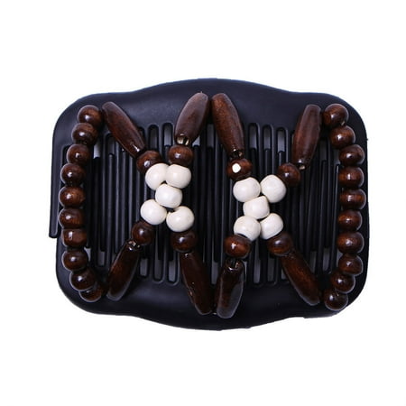 Wood Beaded Stretchy Double Row Hair Comb Hair Clip Women Hairstyle ...