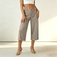 Capris for Women Solid Color Pocket Elastic Waist Faux Linen Pocket ...