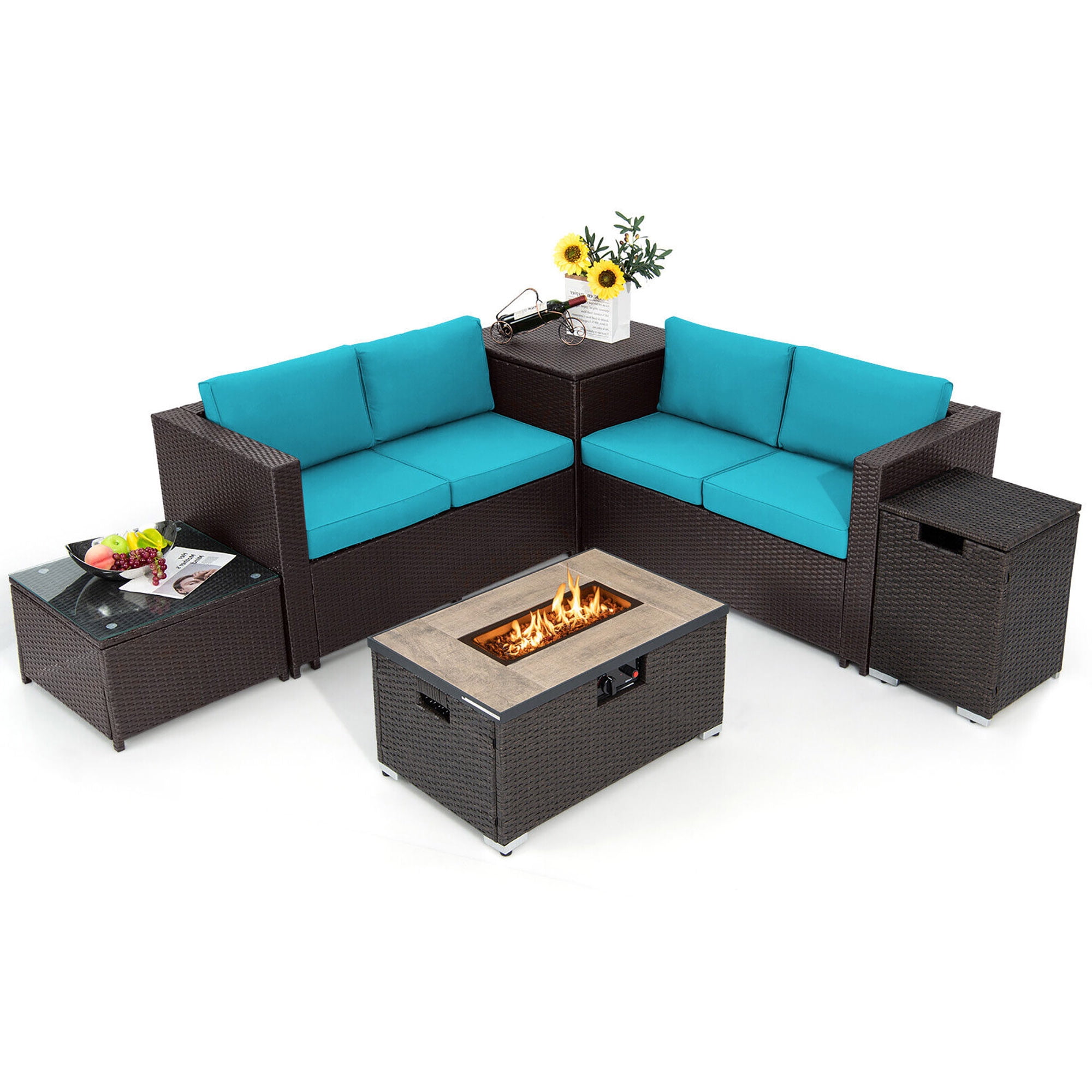 Click here for Gymax 6 Piece Patio Sofa & Fire Table Set Outdoor... prices