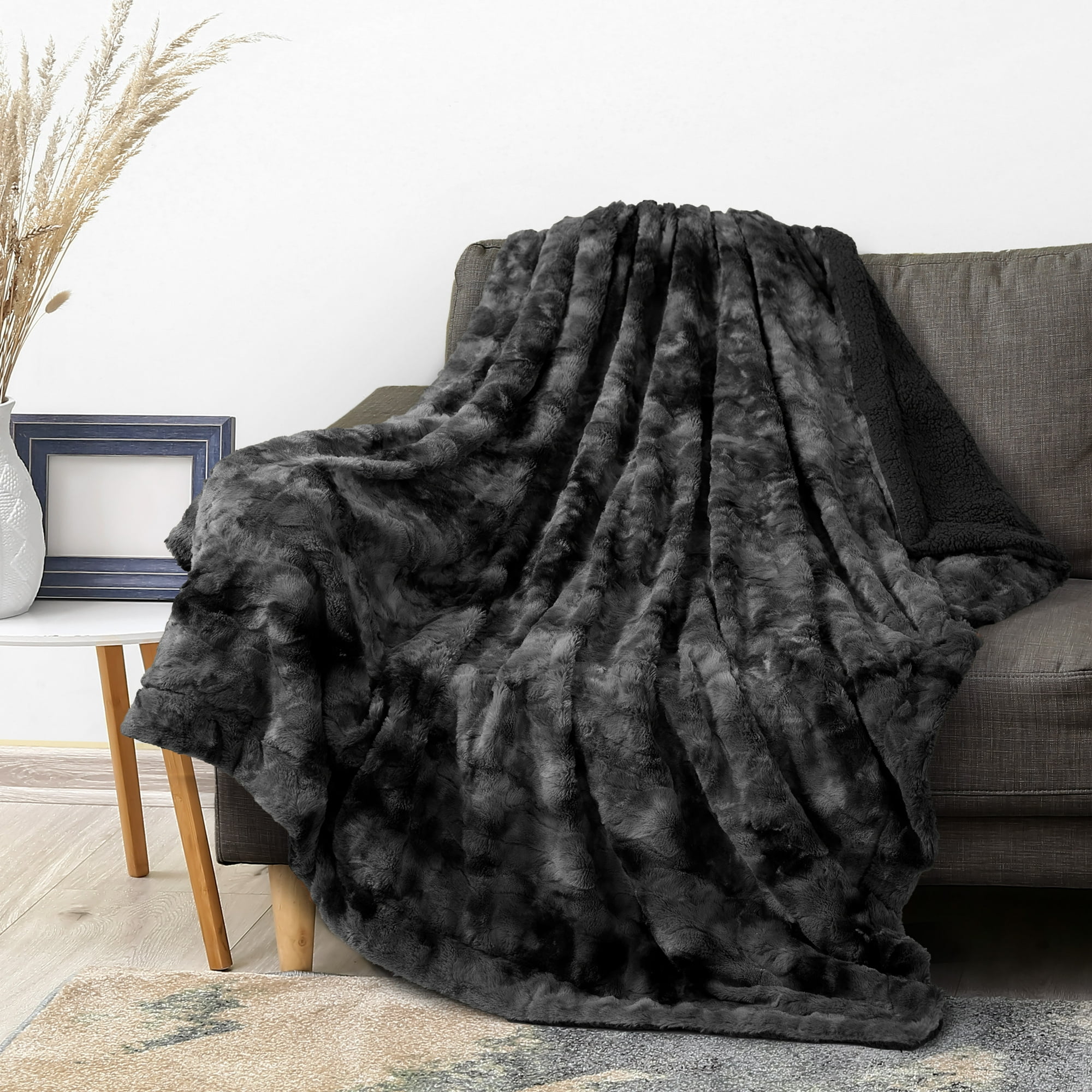 Click here for Pavilia Faux Fur Throw Blanket Twin Tie-Dye Black... prices