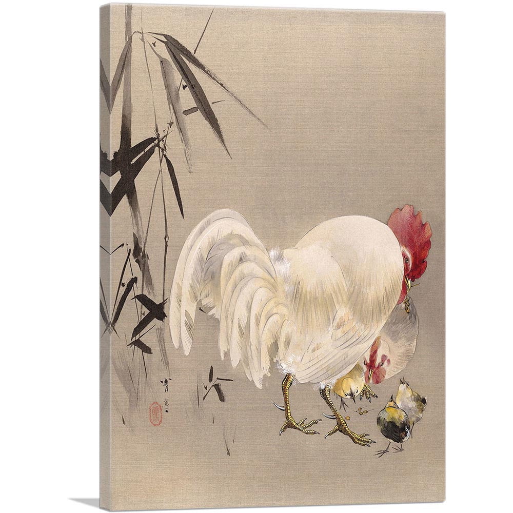 ARTCANVAS Rooster And Hen With Chicks 1887 Canvas Art Print by Watanabe ...