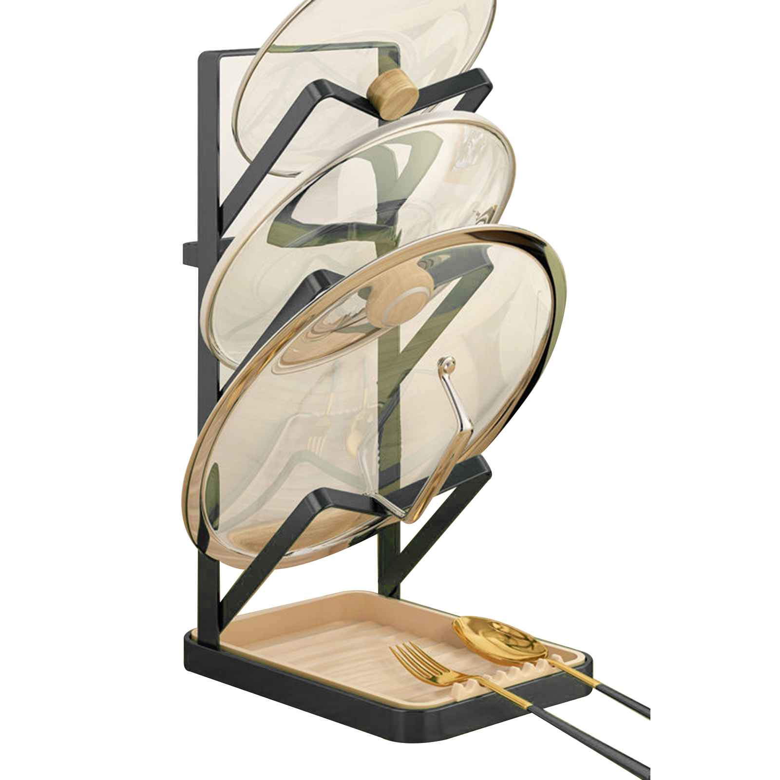 Pot Lid Organizer Rack with Water Tray, Reusable Pot Lid Rack Holder ...