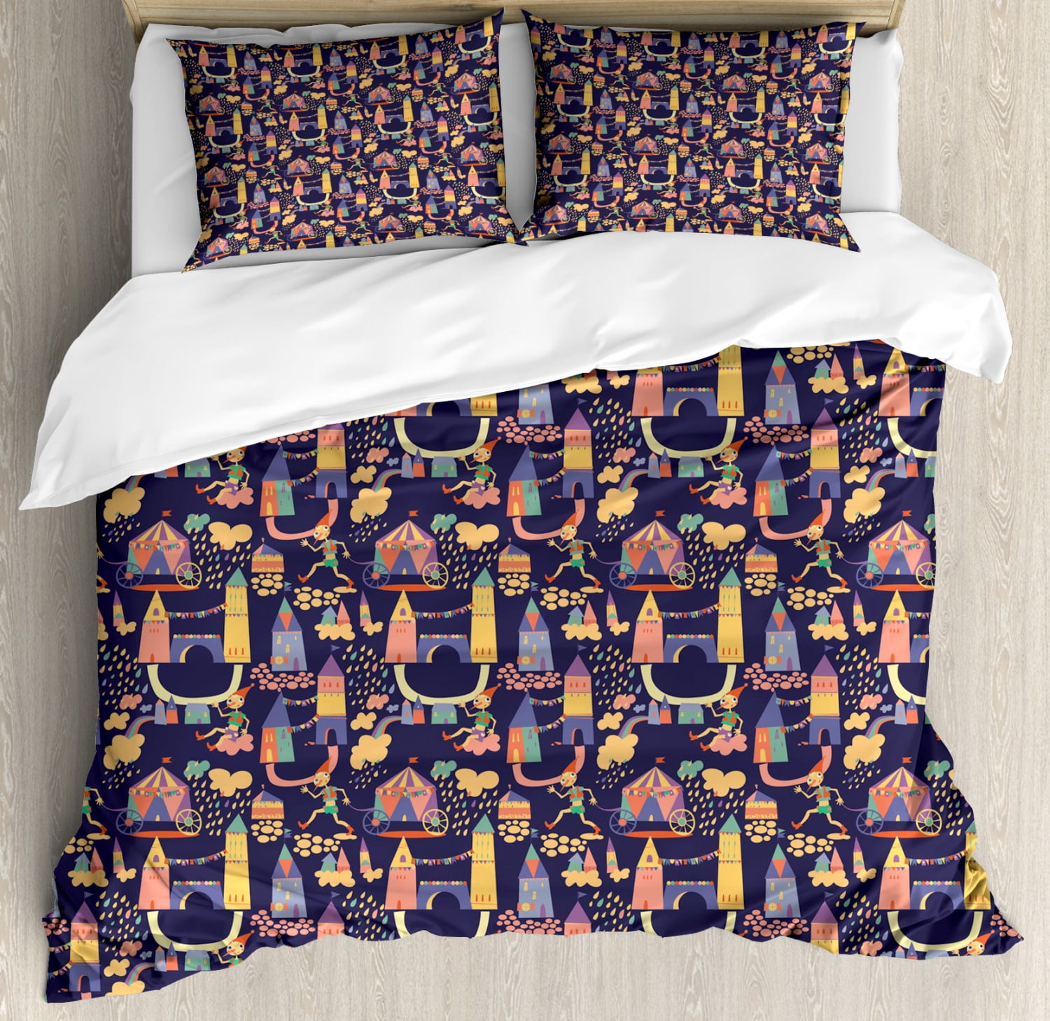 Cartoon King Size Duvet Cover Set, Carnival Pattern with Circus Carts ...