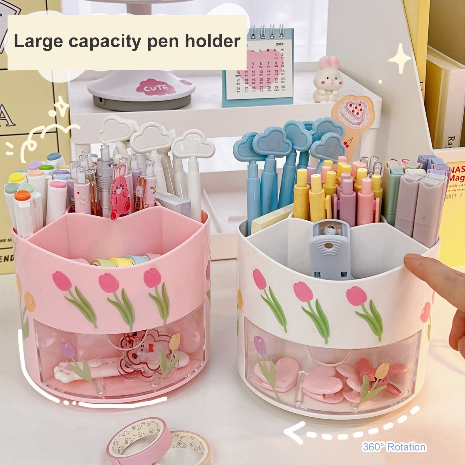 Kripyery Pen Storage Rack Large Capacity Multi Compartments Solid Color ...