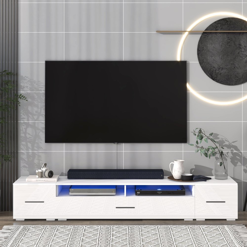 Gzxs Extended TV Stand with LED Lights, 82" Modern Entertainment Center ...