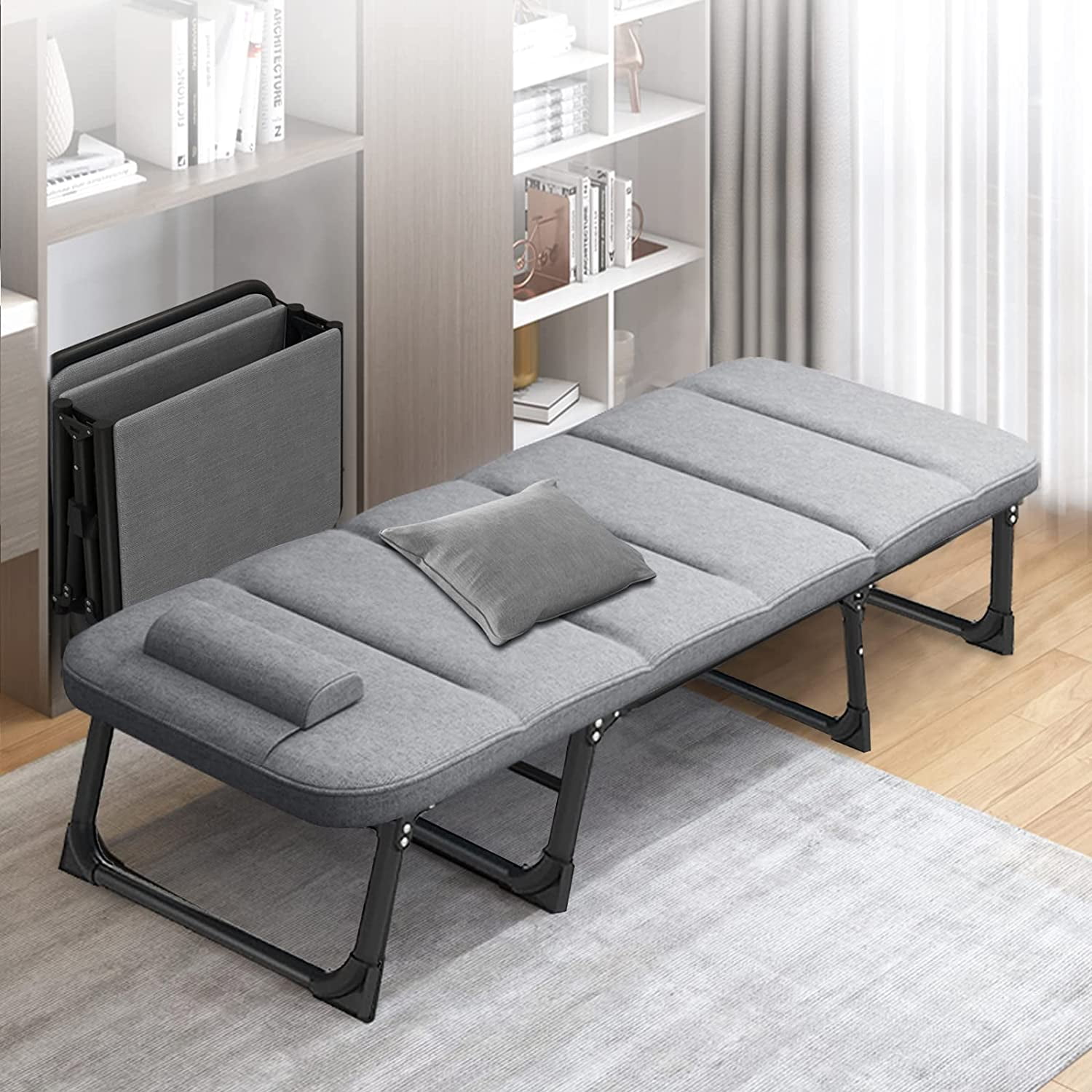 Slsy 6 Adjustable Rollaway Guest Bed Cot with Mattress & Pillow ...