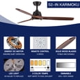 52 Inch Farmhouse Ceiling Fan with Light,3 Brown Solid Wood Blades with ...