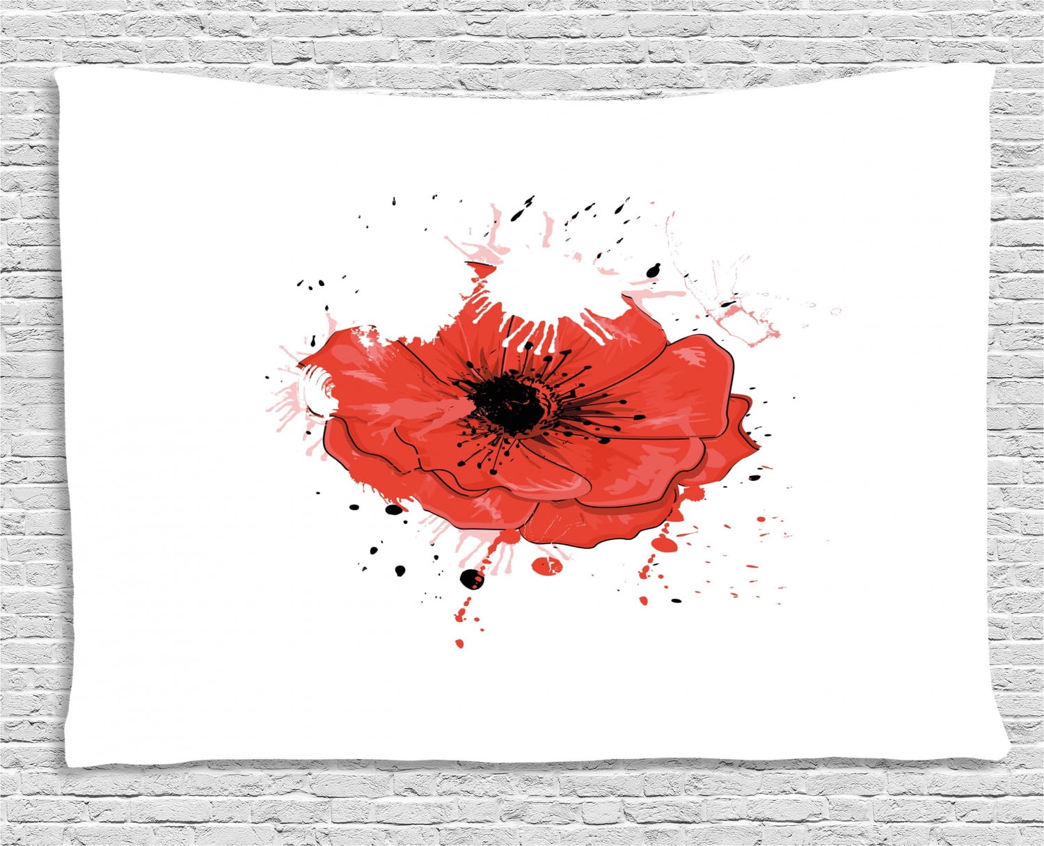 Poppy Tapestry, Head of a Herbaceous Plant Opiate Flower with Messy ...