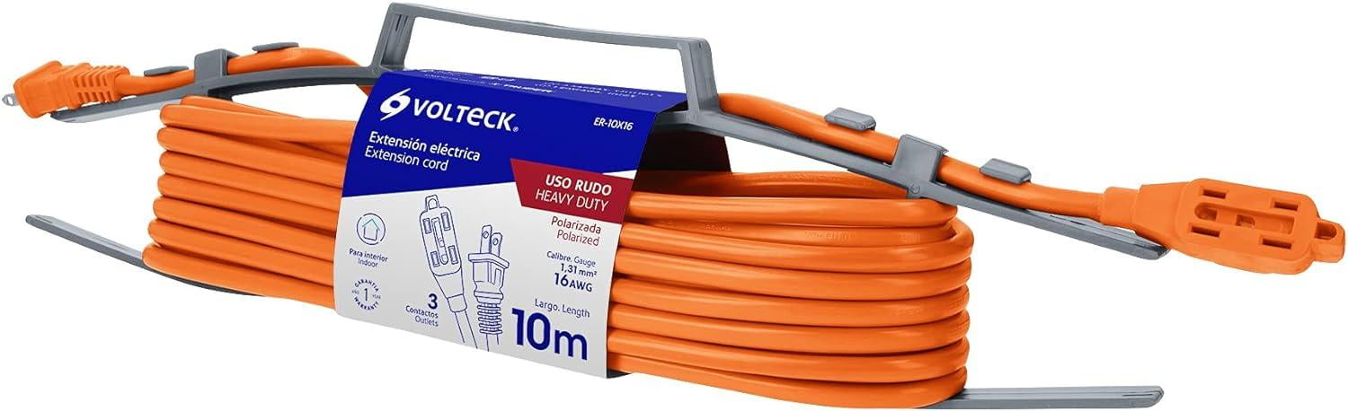 VOLTECK 2 Pack Extensión Eléctrica Uso Rudo 10m Calibre 16 naranja ...
