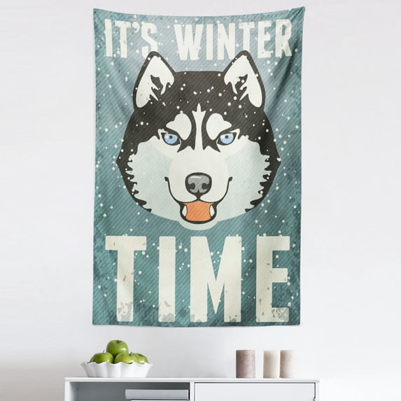 Alaskan Malamute Tapestry, It's Winter Time Retro Poster Dog Face ...