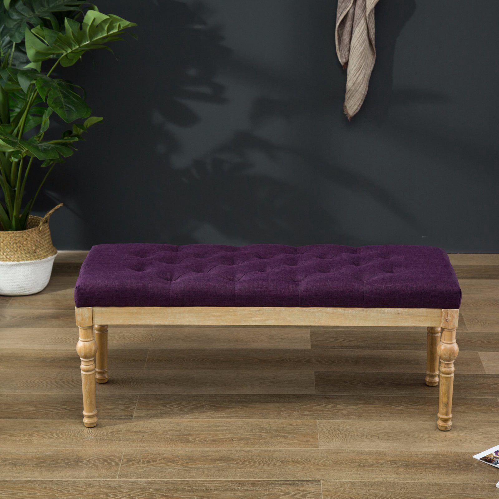 Roundhill Habit Solid Wood Purple Button Tufted Dining Bench - Walmart.com
