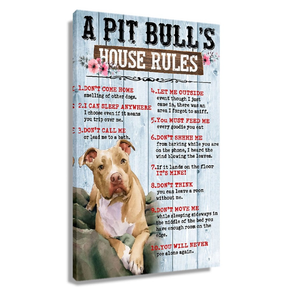 Pit Bull Dog Poster House Rules Retro Poster Living Room Decor Wall Art ...