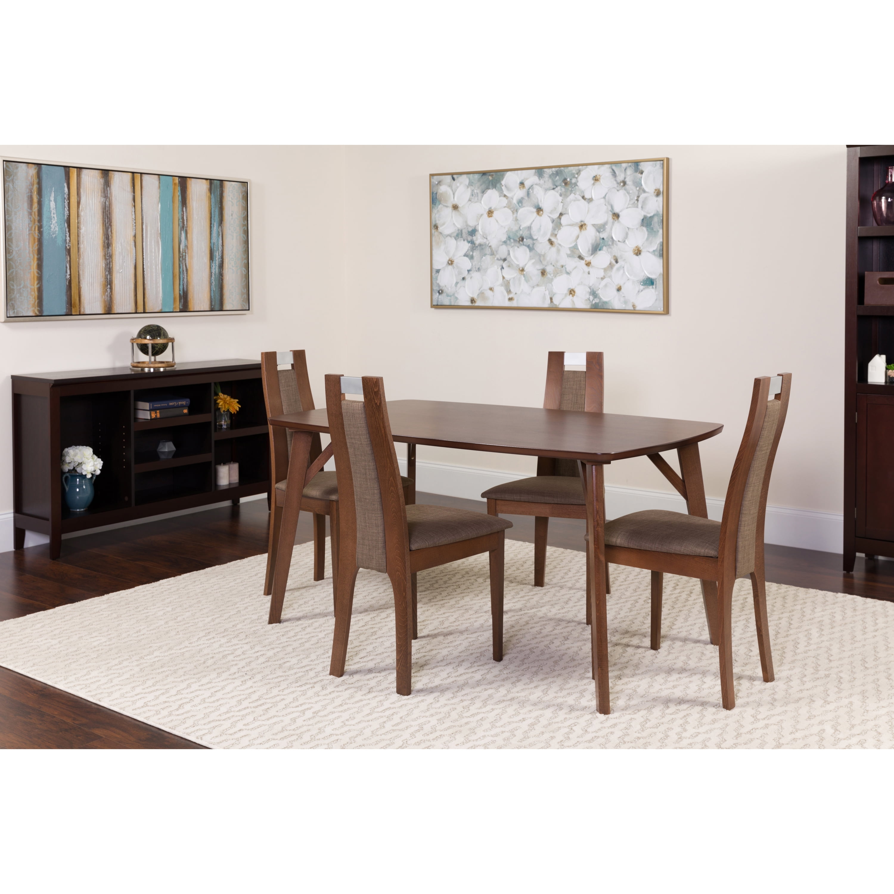 Flash Furniture Stanton 5 Piece Walnut Wood Dining Table Set with ...