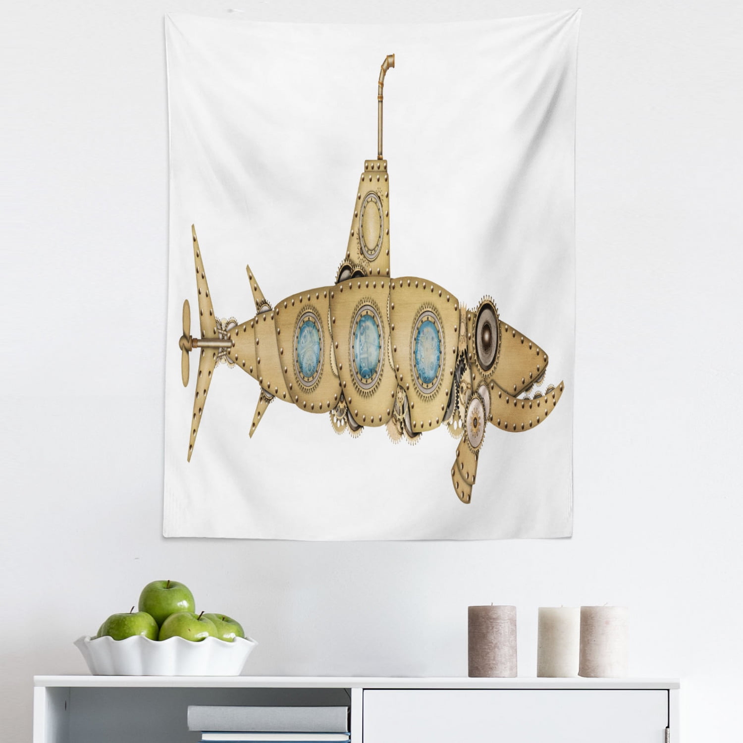 Steampunk Tapestry, Barracuda Fish Shape Inspired Submarine Image with ...