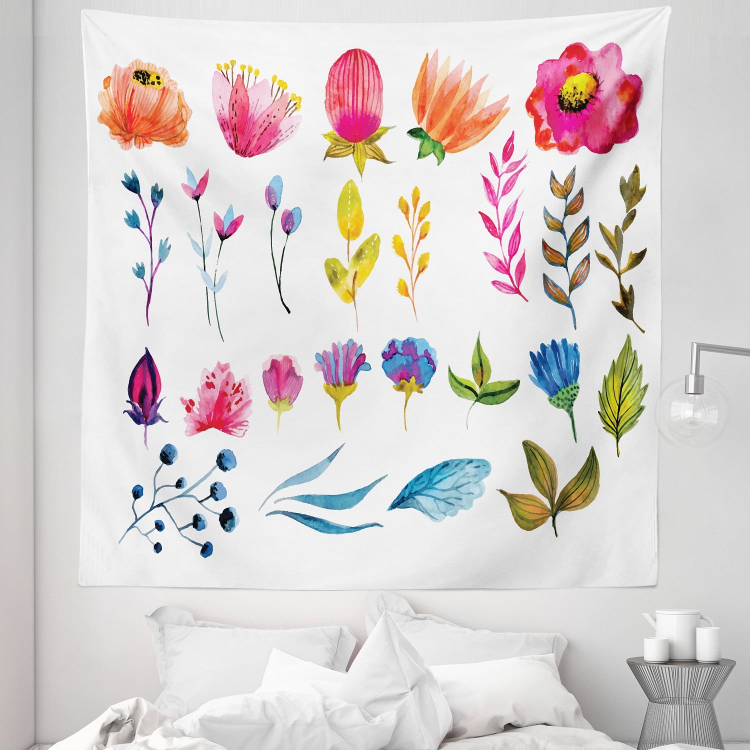 Watercolor Tapestry, Various Types of Gardening Plants Flowers Spring ...