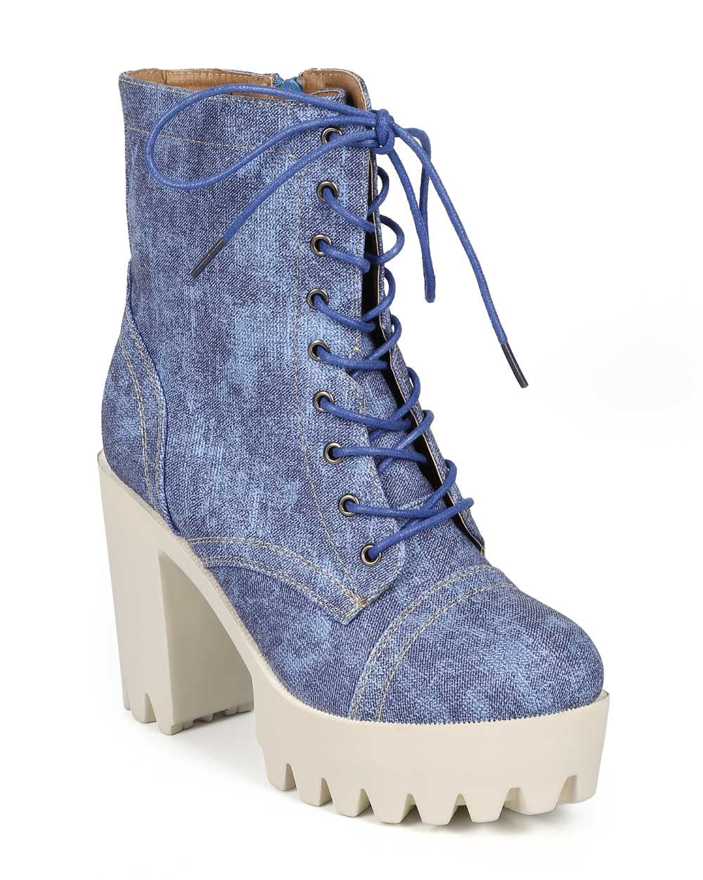 New Women Refresh Sabrina-01 Leatherette Denim Lug Sole Platform Combat ...