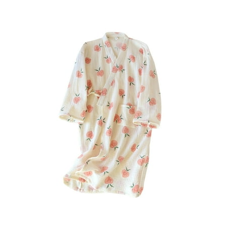 wolftale Peach Bathrobe Kimono Robe Spring Summer Cotton Crepe ...