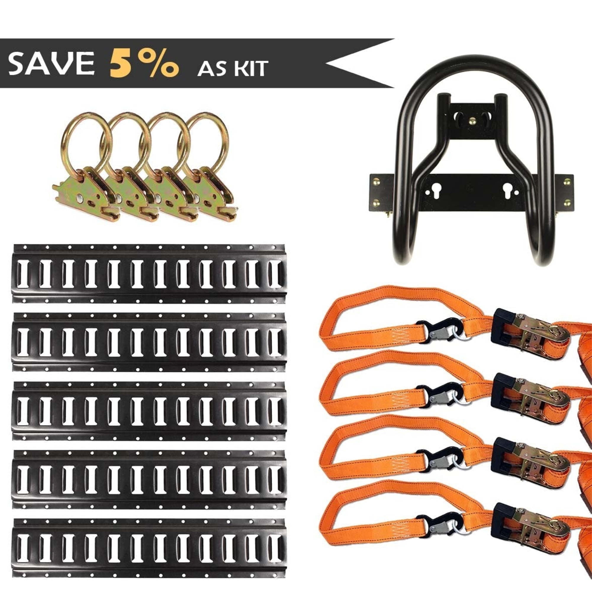 Motorcycle Kit: 8' Ratchet Tie Down Straps, Wheel Chock, 2' E-Track ...