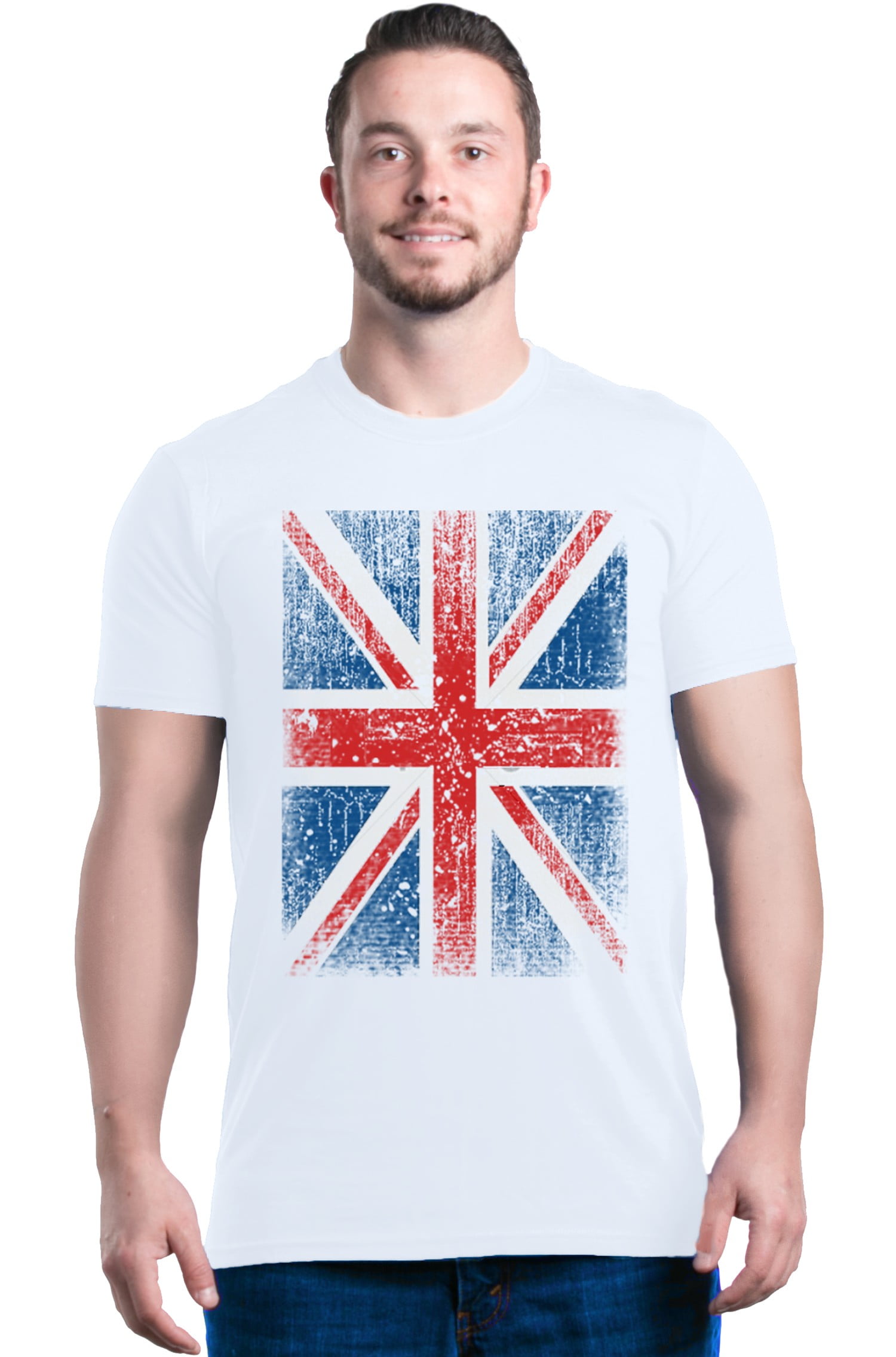Shop4Ever Men's Union Jack British Flag UK Graphic T-shirt Medium White ...