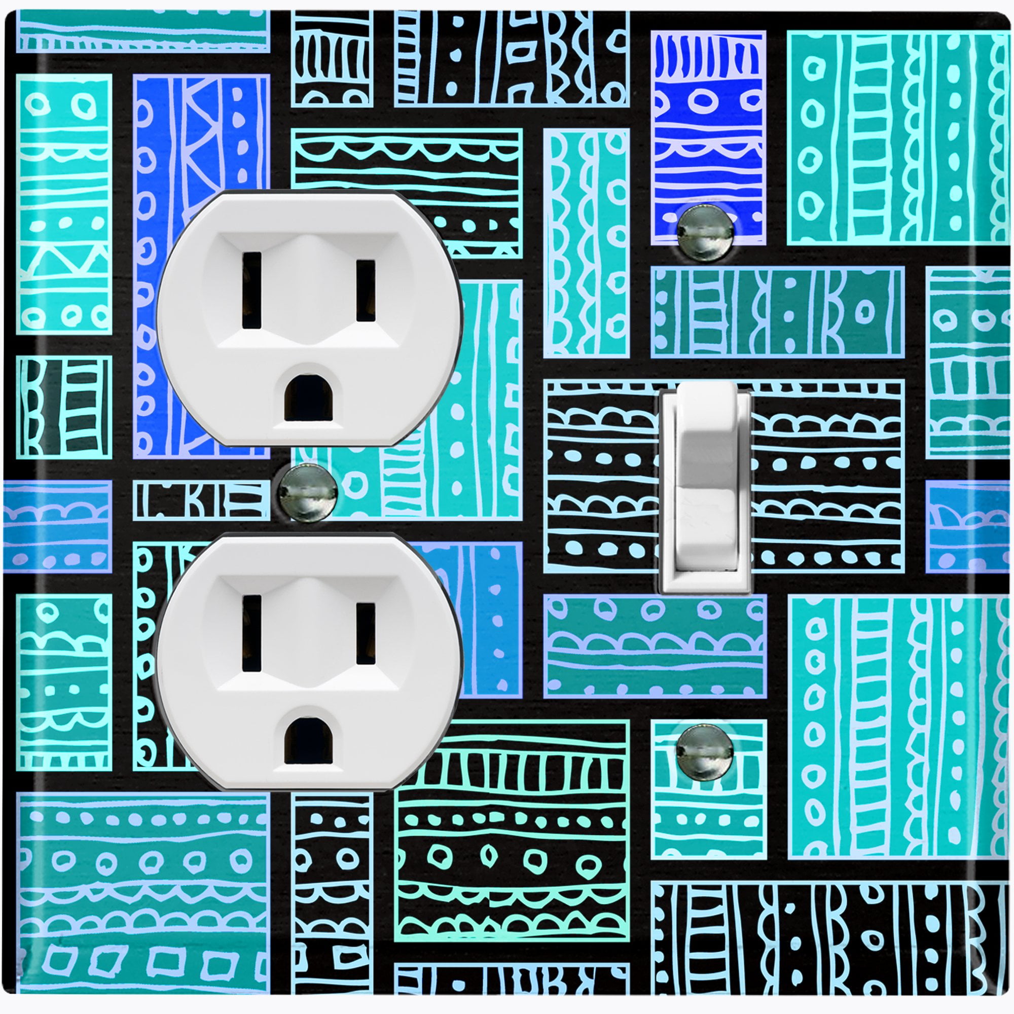 Metal Light Switch Plate Cover Safari African Tribal Art Pattern Teal ...