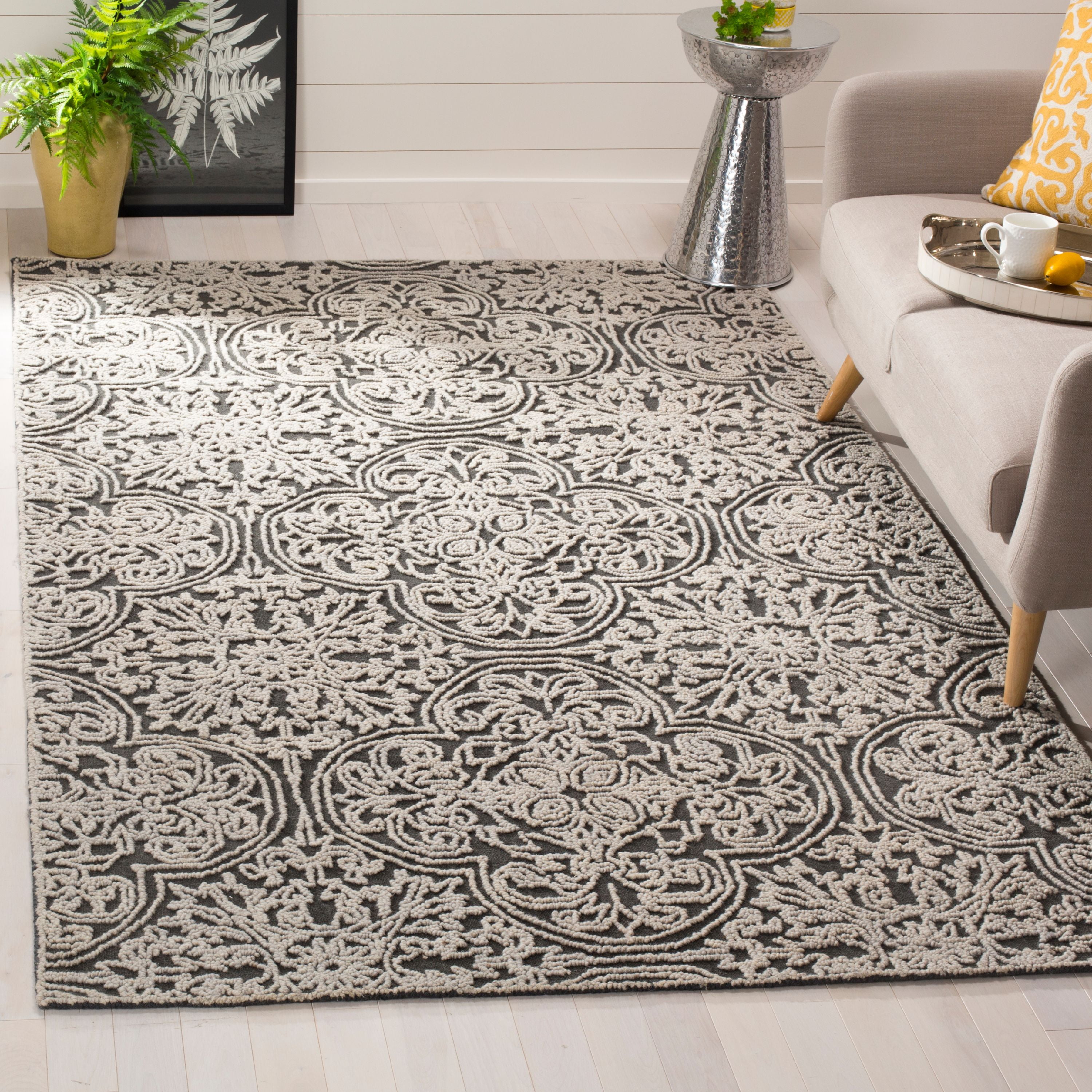 SAFAVIEH Trace Burton Geometric Wool Area Rug, Dark Grey/Light Grey, 3 ...