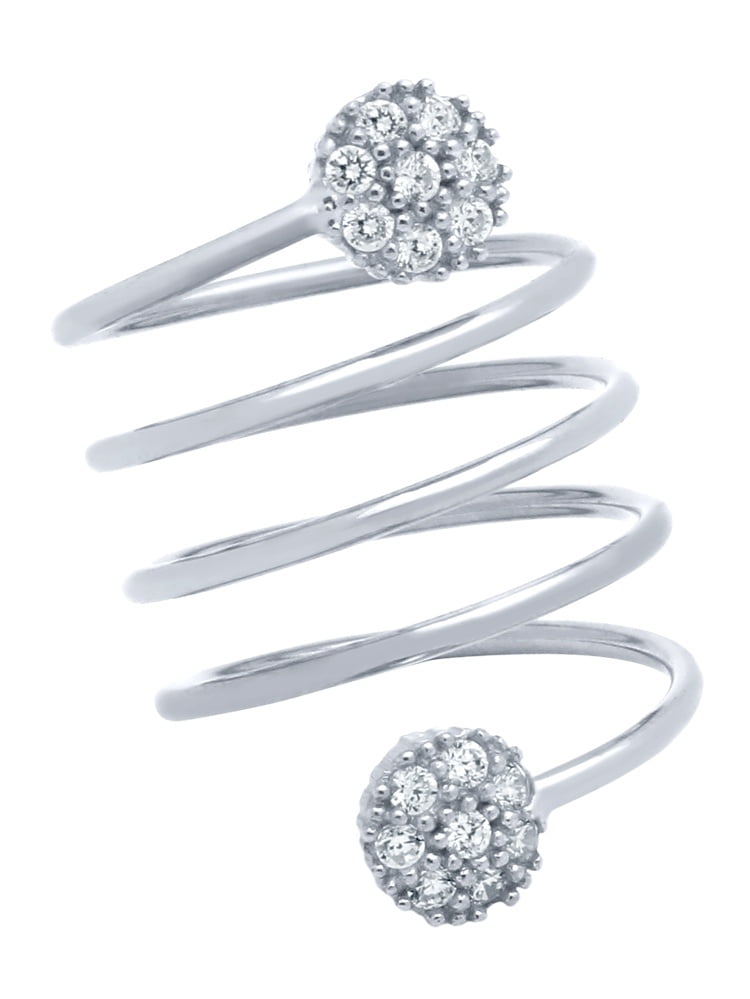 Cubic Zirconia Pave Spiral Spring Ring Rhodium Plated Sterling Silver ...