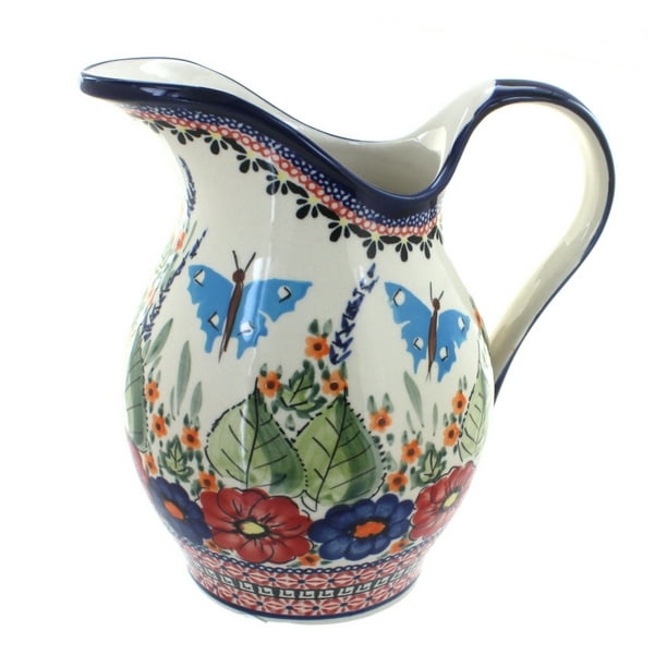 Blue Rose Polish Pottery Floral Butterfly Pitcher - Walmart.com