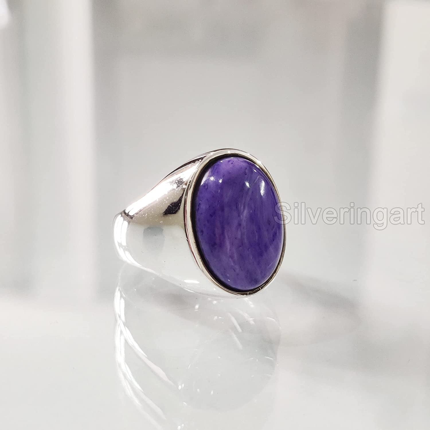 Charoite Mens Ring, Natural Purple Charoite Ring, Oxidized Silver ...