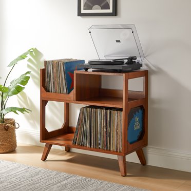 Provo Record Storage Console Matte Black/Brown - Walmart.com