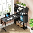 TribeSigns Rotating L-Shaped Desk with 5 Shelves, Rustic Corner Desk ...